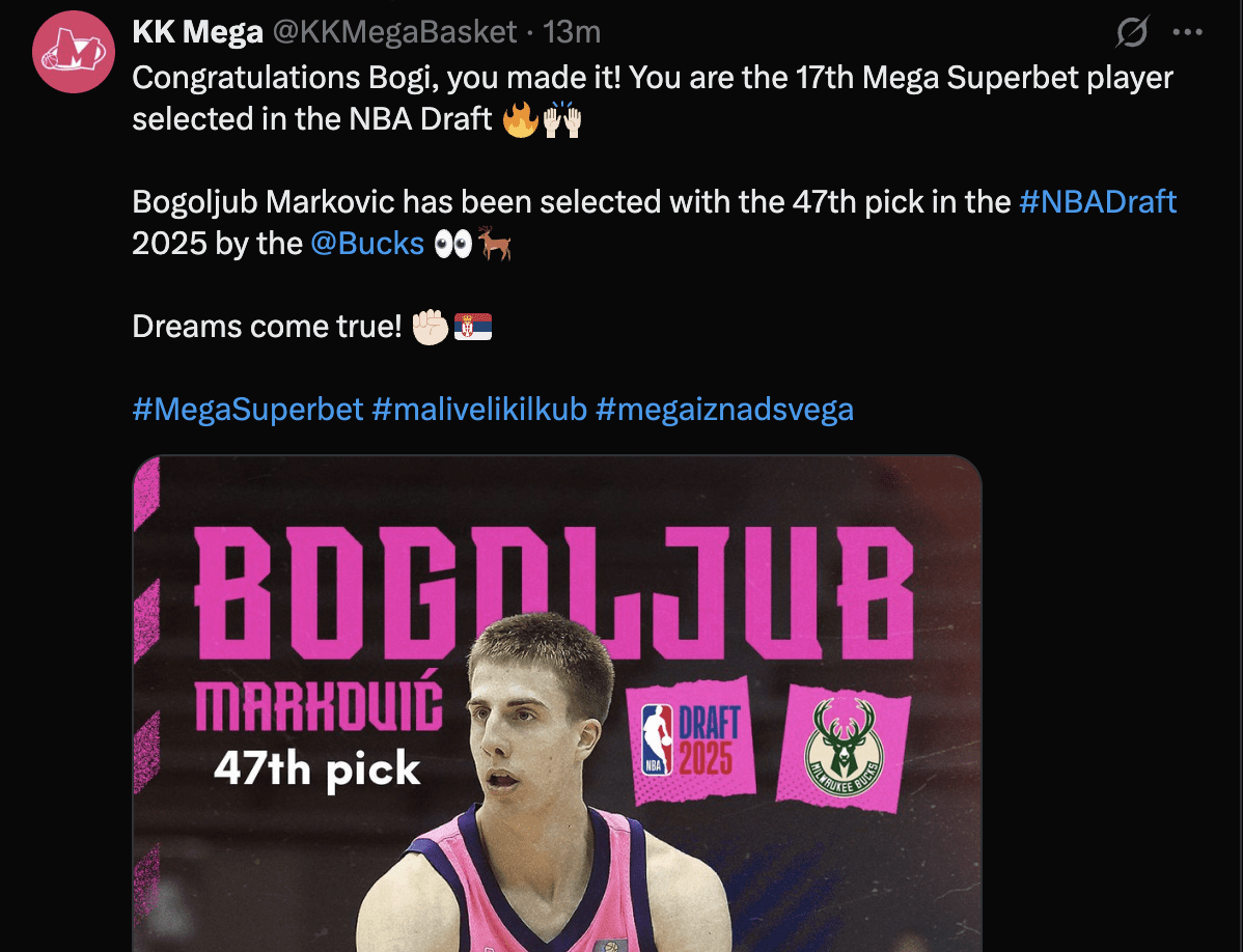 Milwaukee Bucks Draft Pick Bogolijub Markovic Receives Tongue-in-Cheek ...